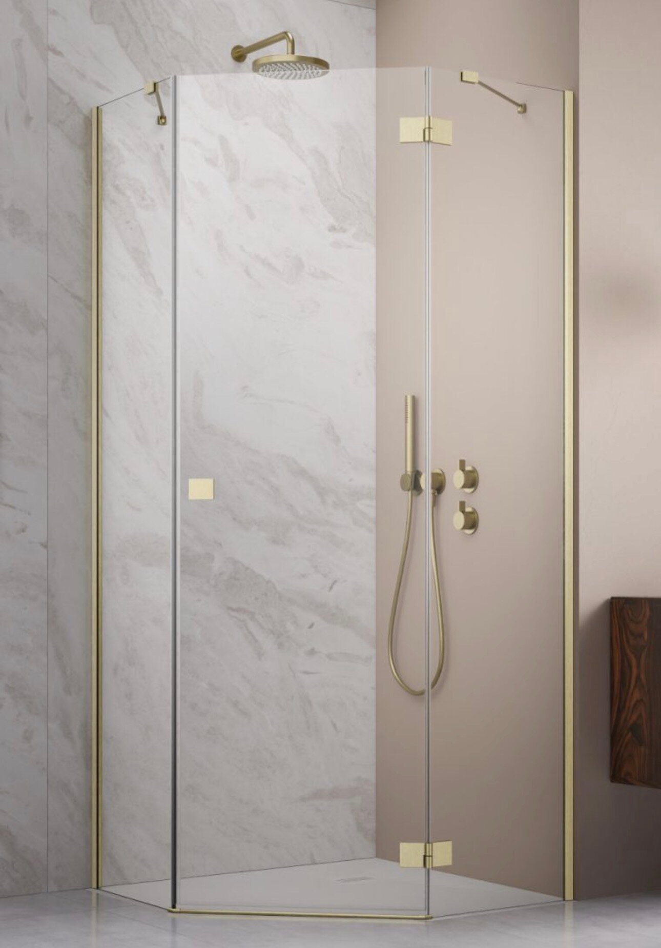 Душевая кабина Radaway 900*900*2000 ESSENZA BRUSHED GOLD PTJ (Брашированное золото, открытие направо)