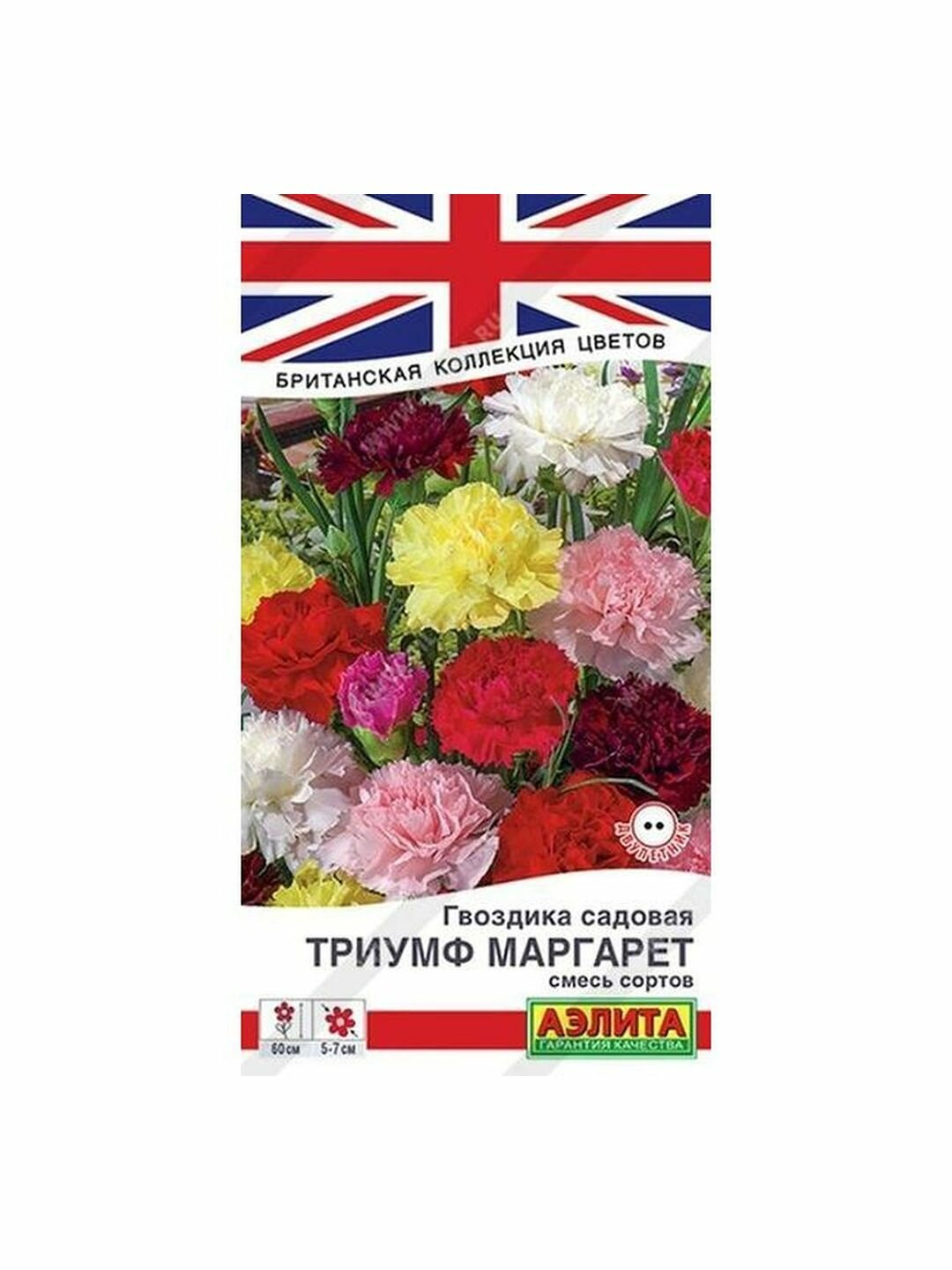 Семена Гвоздика садовая Триумф Маргарет, смесь сортов, двулетник, Аэлита - Британская коллекция, 1 пачка - 0.1г семян
