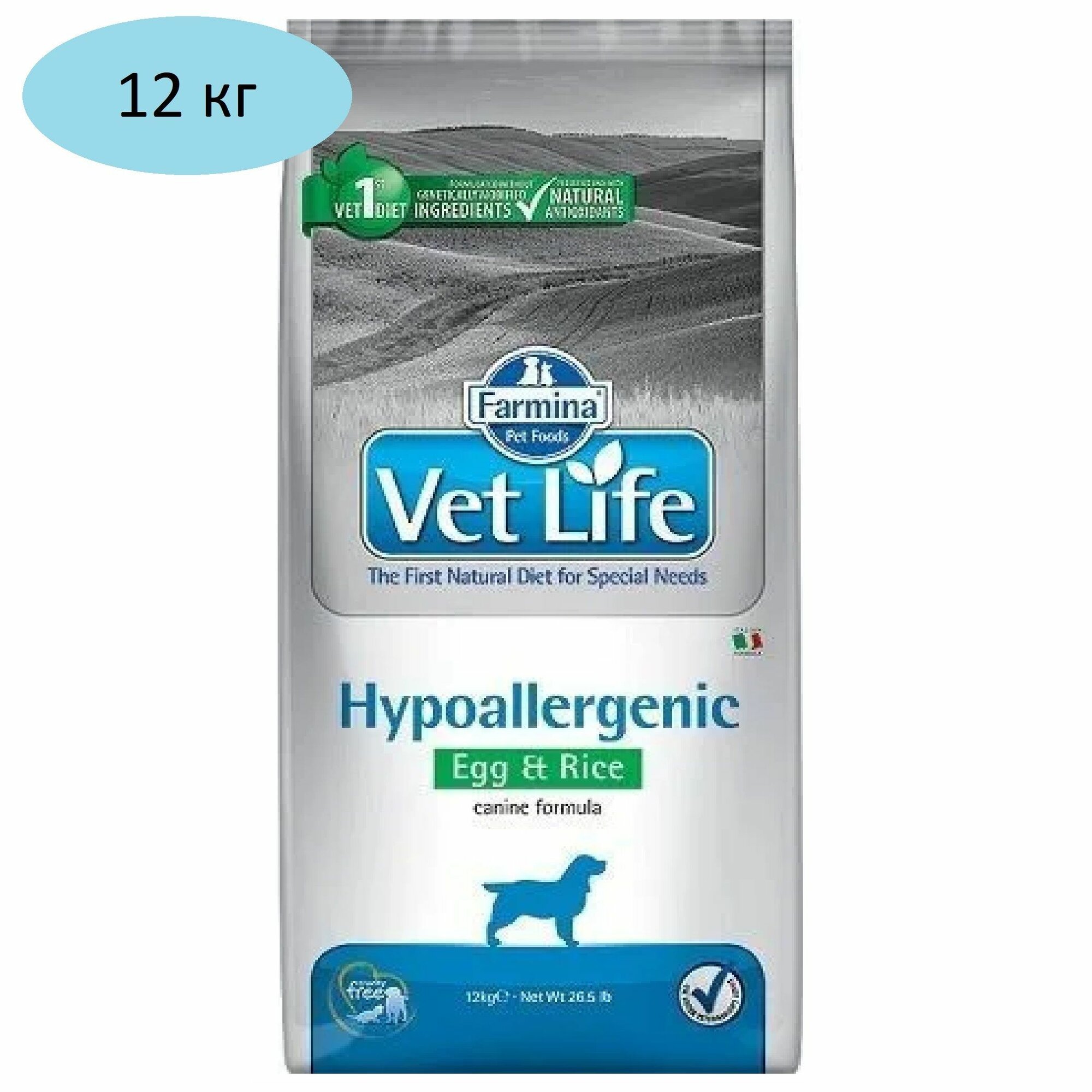 Farmina Vet Life Dog Hypoallergenic Egg & Rice сухой корм для взрослых собак с пищевой аллергией с куриным яйцом и рисом - 12 кг
