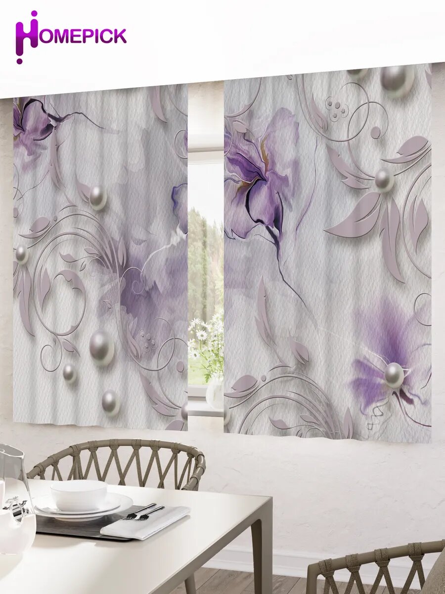 Фотошторы Homepick короткие, занавески на кухню в комнату 290х180