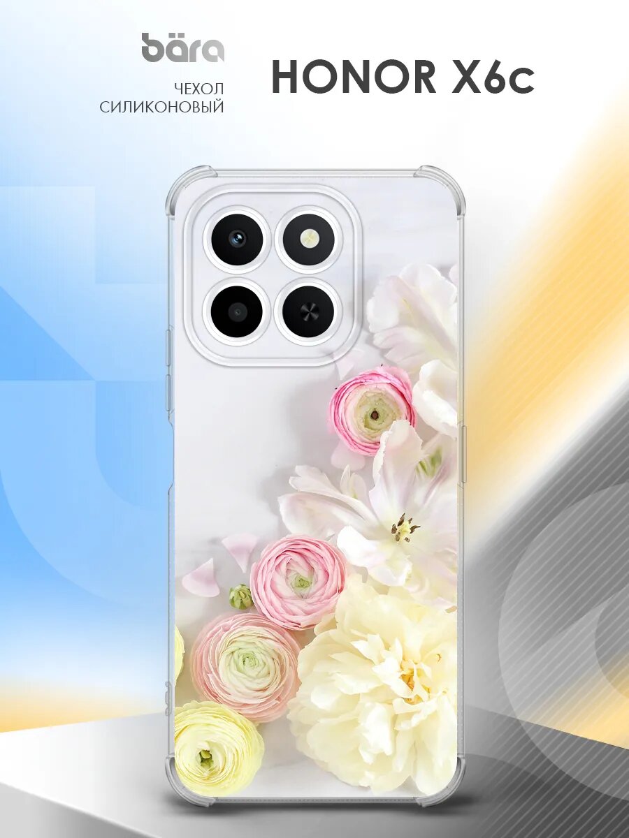 Чехол на Honor X6c / Хонор Х6с накладка, защита камеры и углов, прозрачный с рисунком