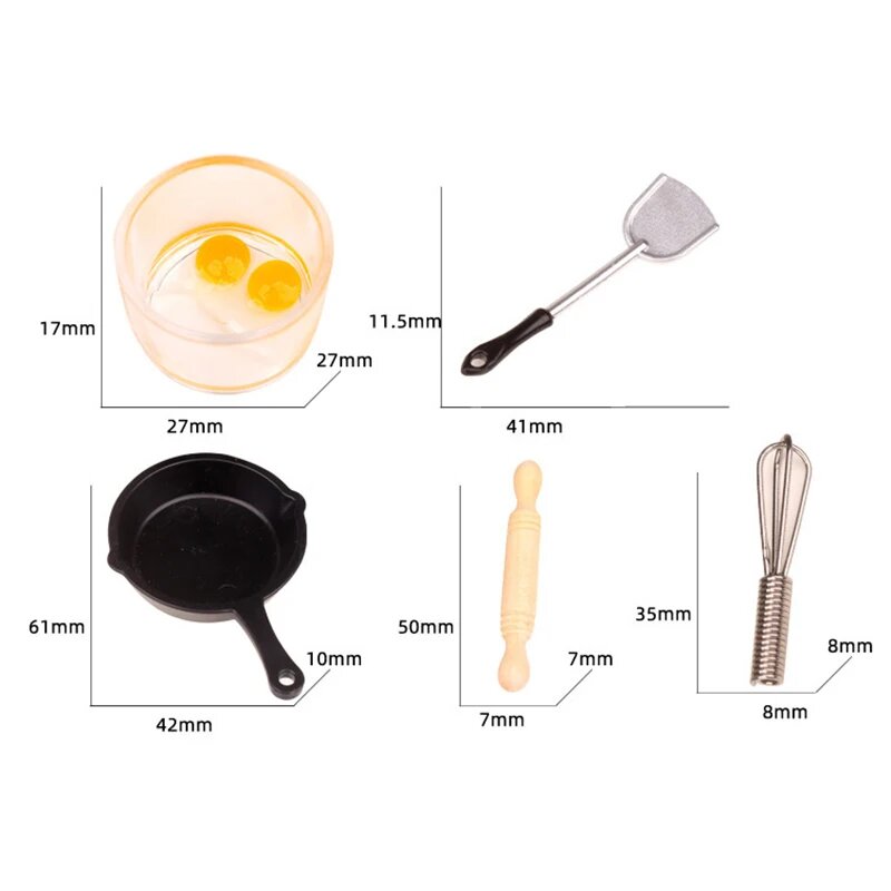 7 шт./компл. 1:12/1:6 масштаб кукольный домик миниатюрная еда игрушка мини-кухонные аксессуары скалка сковорода взбивалка модель кукольного дома