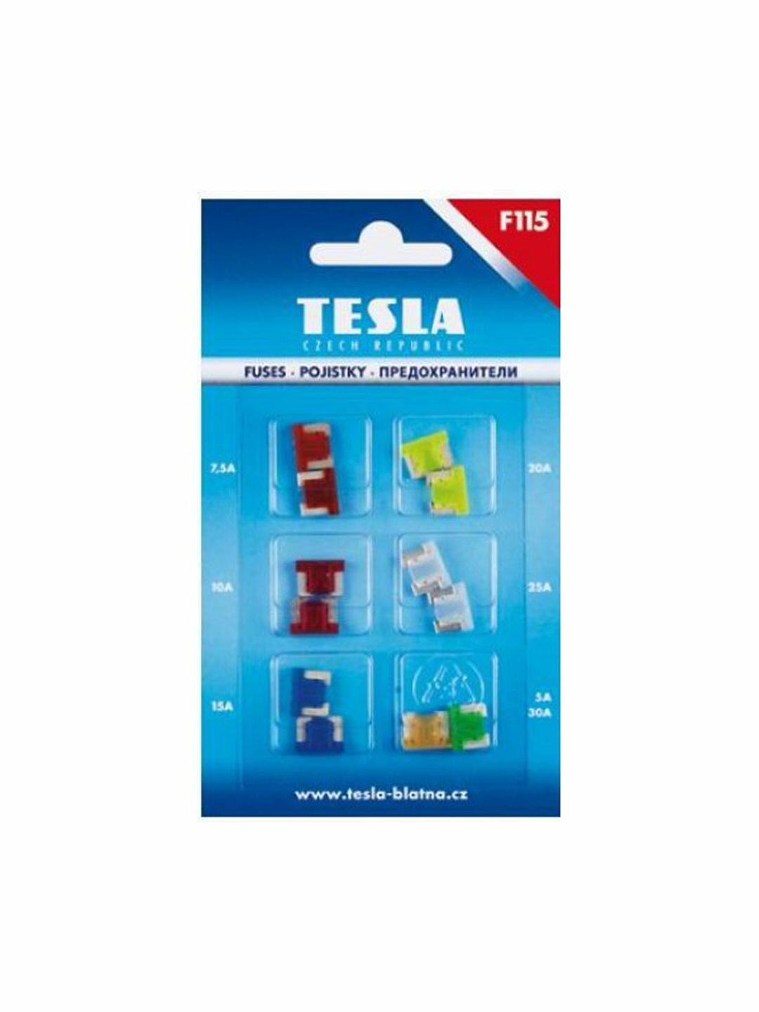 Набор предохранителей TESLA Low Profile MINI 12 шт: 5A-1, 7.5A-2, 10A-2, 15A-2, 20A-2, 25A-2, 30A-1