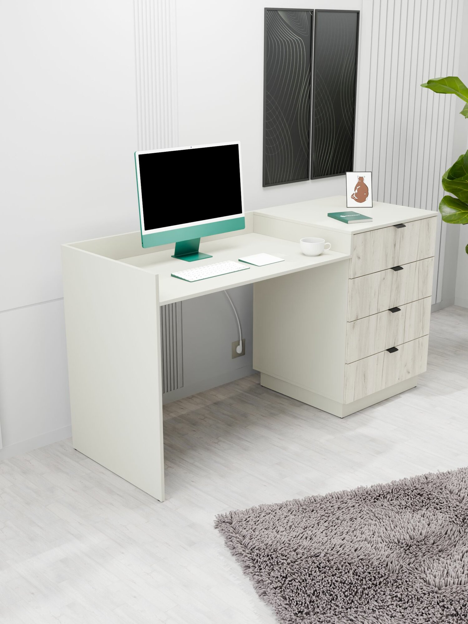 Изумлит Стол письменный для офиса и дома Бридж 163.2х86.6х60 см, бежевый - дуб крафт белый