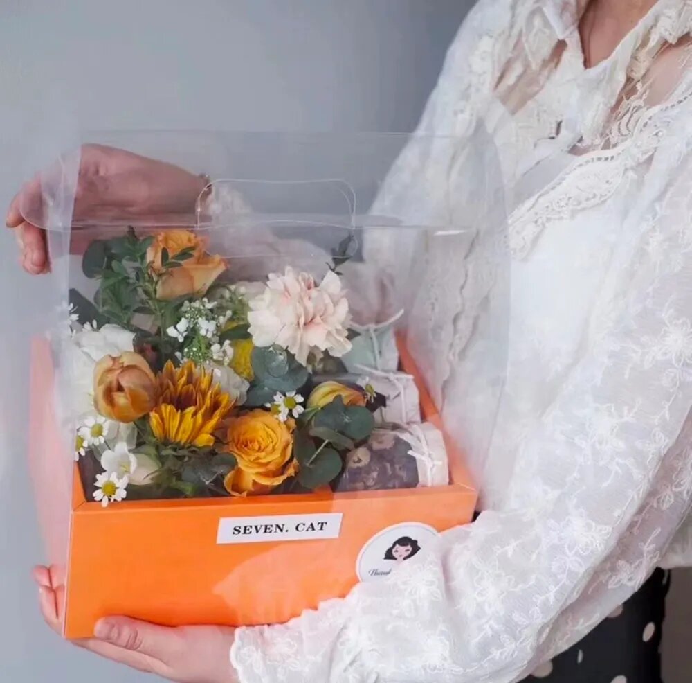 Подарочная коробка для бенто/cake to go оранжевая, 5 шт, для тортов 18.5x26.5x30 см