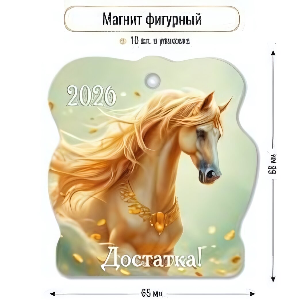 Магнит фигурный «Достатка» 2026 с лошадью, магнитный винил, 65×68мм