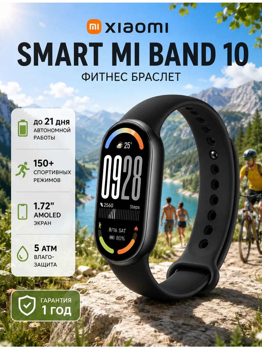 Фитнес-браслет Xiaomi Smart Band 10 Midnight Black, AMOLED-экран