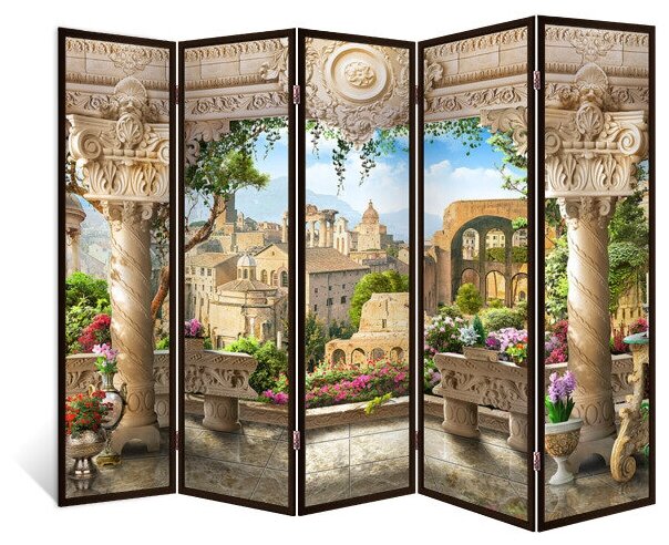 Ширма перегородка Вид на Афины 5 створок венге 176х230 см