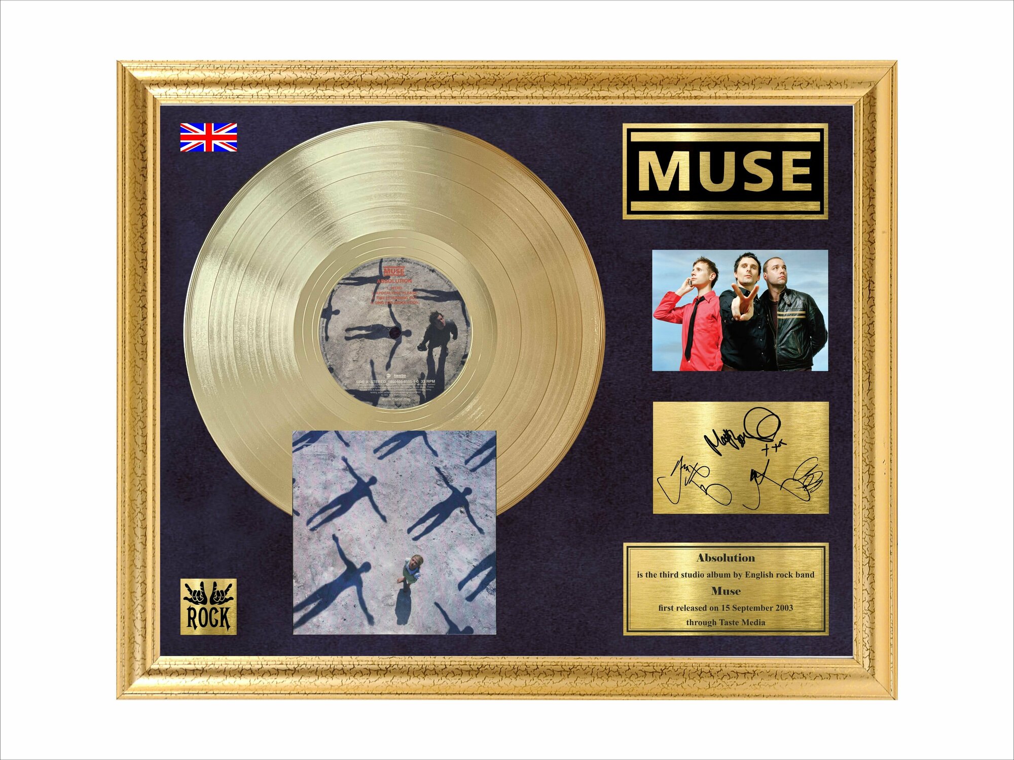 Muse Absolution золотая виниловая пластинка в рамке и автографы музыкантов
