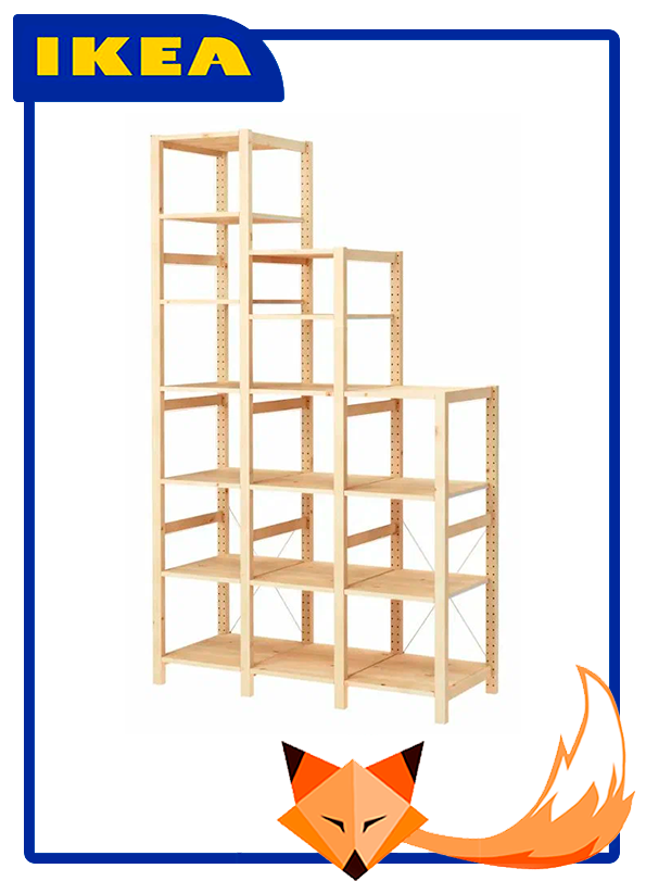 Стеллаж IKEA Ivar 139х50х226 см, 17 полок, массив сосны, без покрытия