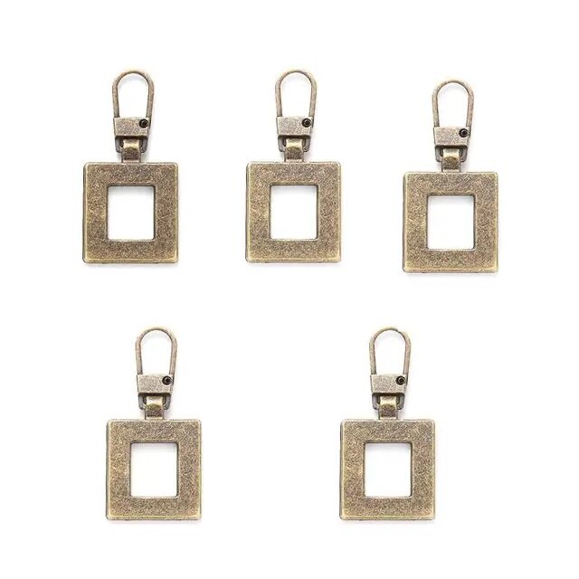 Пуллер для молнии (застежка, держатель, язычок для бегунка молнии) съемный, металл, квадратный, старинная бронза, 2 шт.