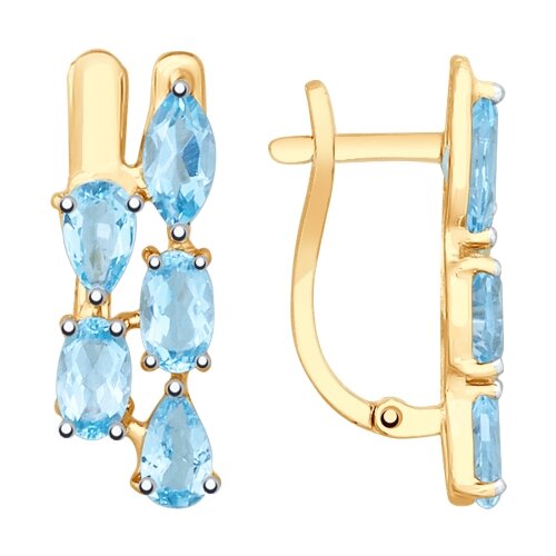 Серьги, золото, 585 проба, топаз