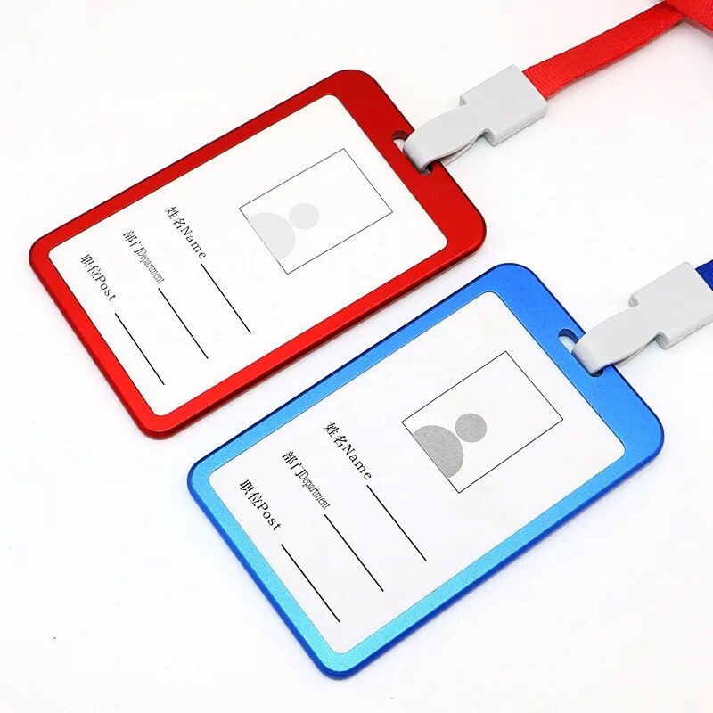 Бейдж-держатели для пропусков и проездных - алюминий, красный и синий, 2 штуки в комплекте