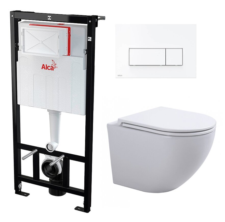 Комплект 3 в 1 инсталляция AlcaPlast + Подвесной унитаз SinteSi EVI + кнопка белая