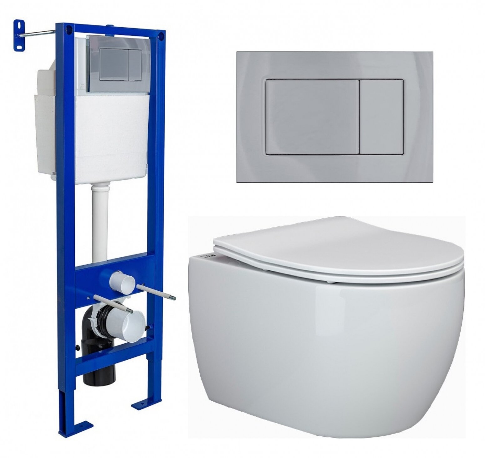 Комплект 3 в 1 инсталляция Berges Wasserhaus Atom 410 + Унитаз подвесной Ceramica Nova Play CN3001 + кнопка хром