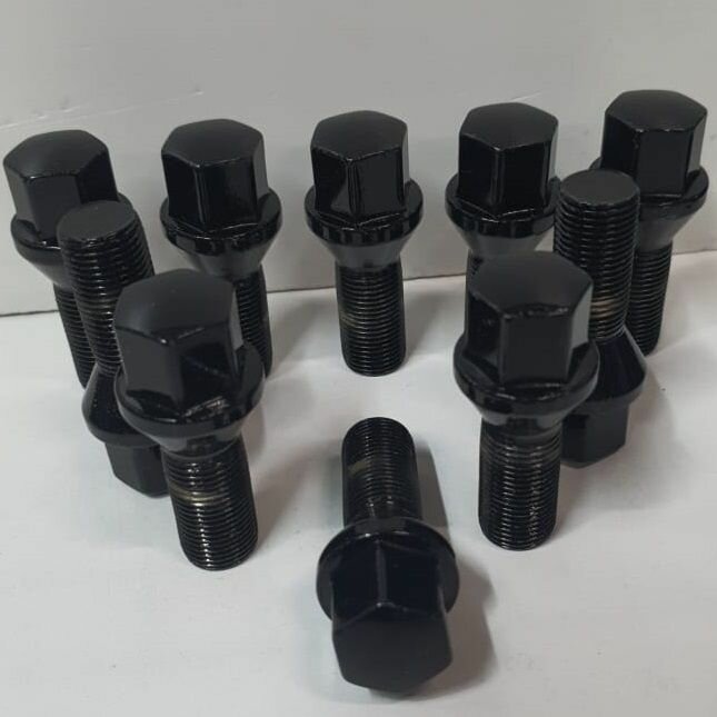 Болт колёсный 14x1,25x28 чёрный, 10 штук