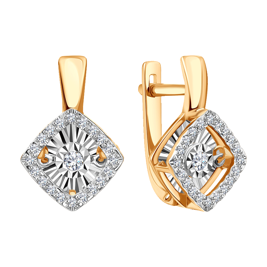 Серьги, красное золото, 585 проба, бриллиант