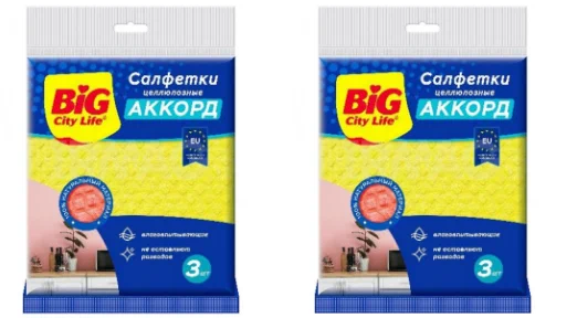 Салфетки BIG City целлюлозные Аккорд 3 шт, 2 уп