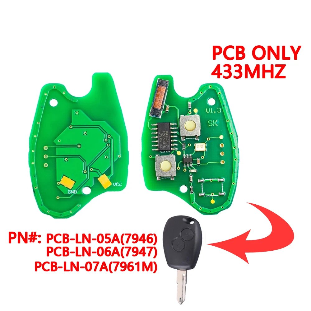 XNRKEY 2/3 кнопки PCF7947/7946/4AChip электронная печатная плата для Renault Duster Modus Clio 3, Автомобильный ключ с дистанционным управлением PCF7947, 2 кнопки