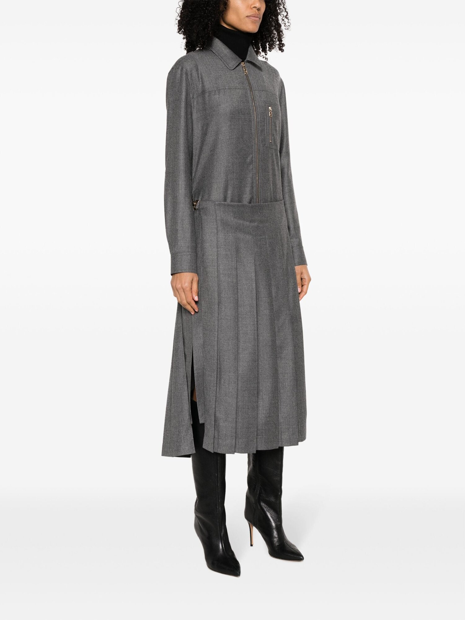 Платье FENDI Spread-collar pleated midi dress, размер 42 — фото 1