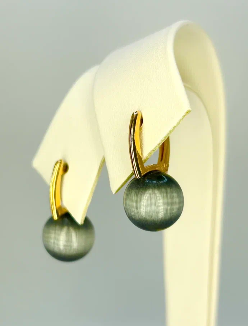 Серьги двусторонние, серебро, 925 проба, золочение, кошачий глаз