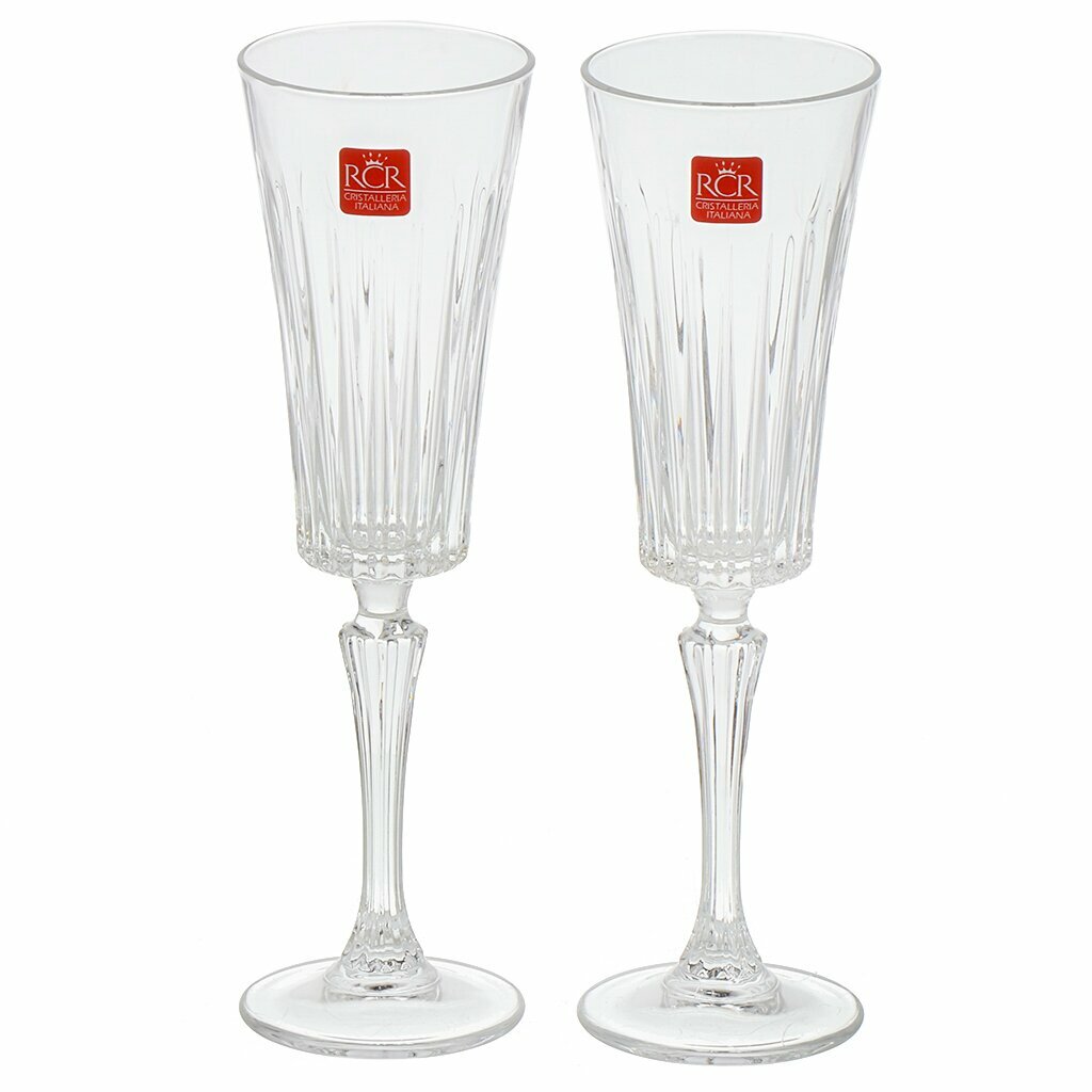 Бокал для шампанского, 210 мл, хрустальное стекло, 2 шт, RCR, Timeless, 62860
