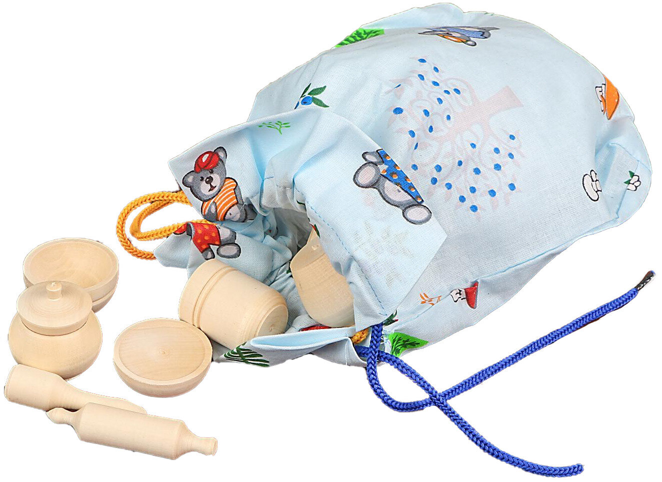 Игровой набор "Волшебный мешочек" для детской кухни, сюжетно-ролевой набор Юный повар, 9 неокрашенных деревянных предметов