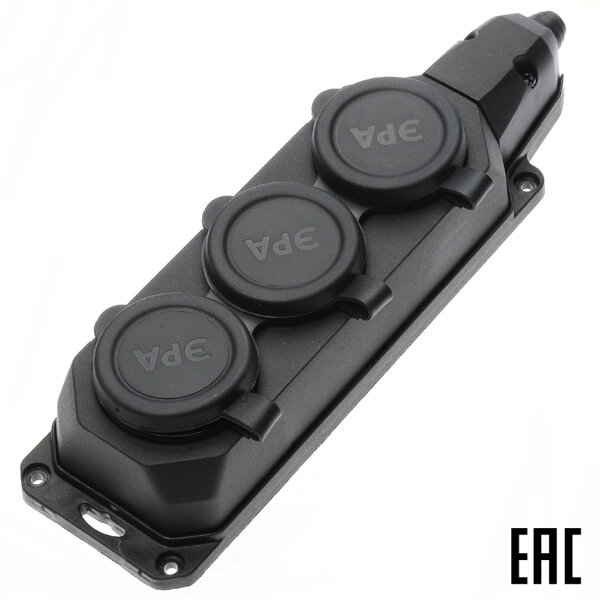 Блок ЭРА K-3e-B-IP44 3 розетки "евр" на поверхность с крышками резиновый черный IP44