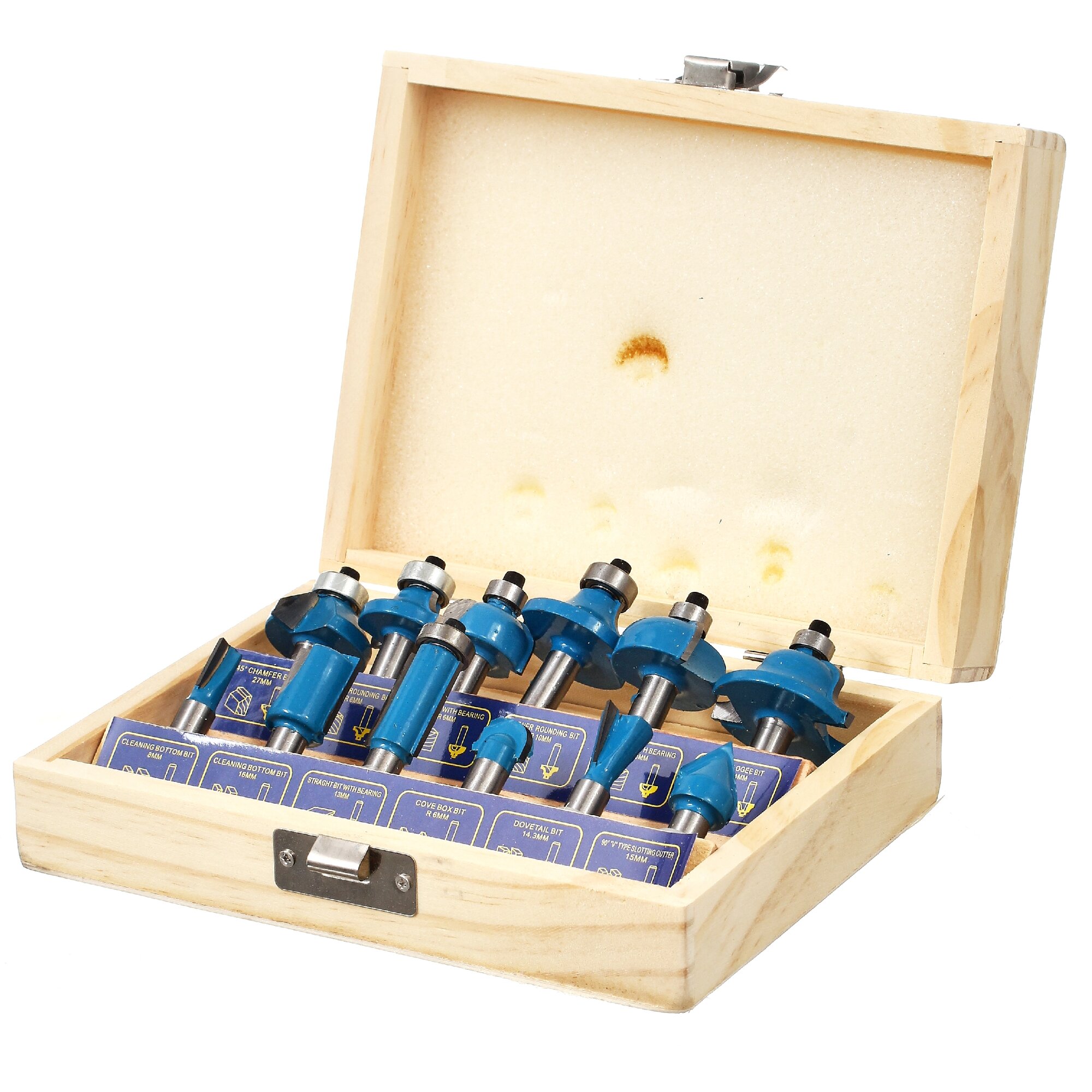 Набор фрез по дереву 12 предметов деревянная коробка (D) T667640