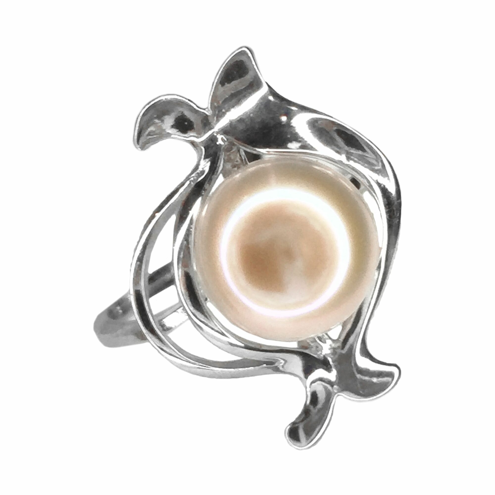 Кольцо тонкое, серебро, 925 проба, родирование, жемчуг