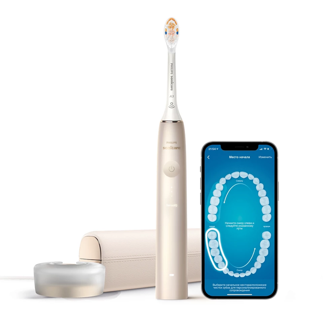Электрическая зубная щетка Philips Sonicare 9900 Prestige с технологией SenseIQ HX9992/11, бежевая