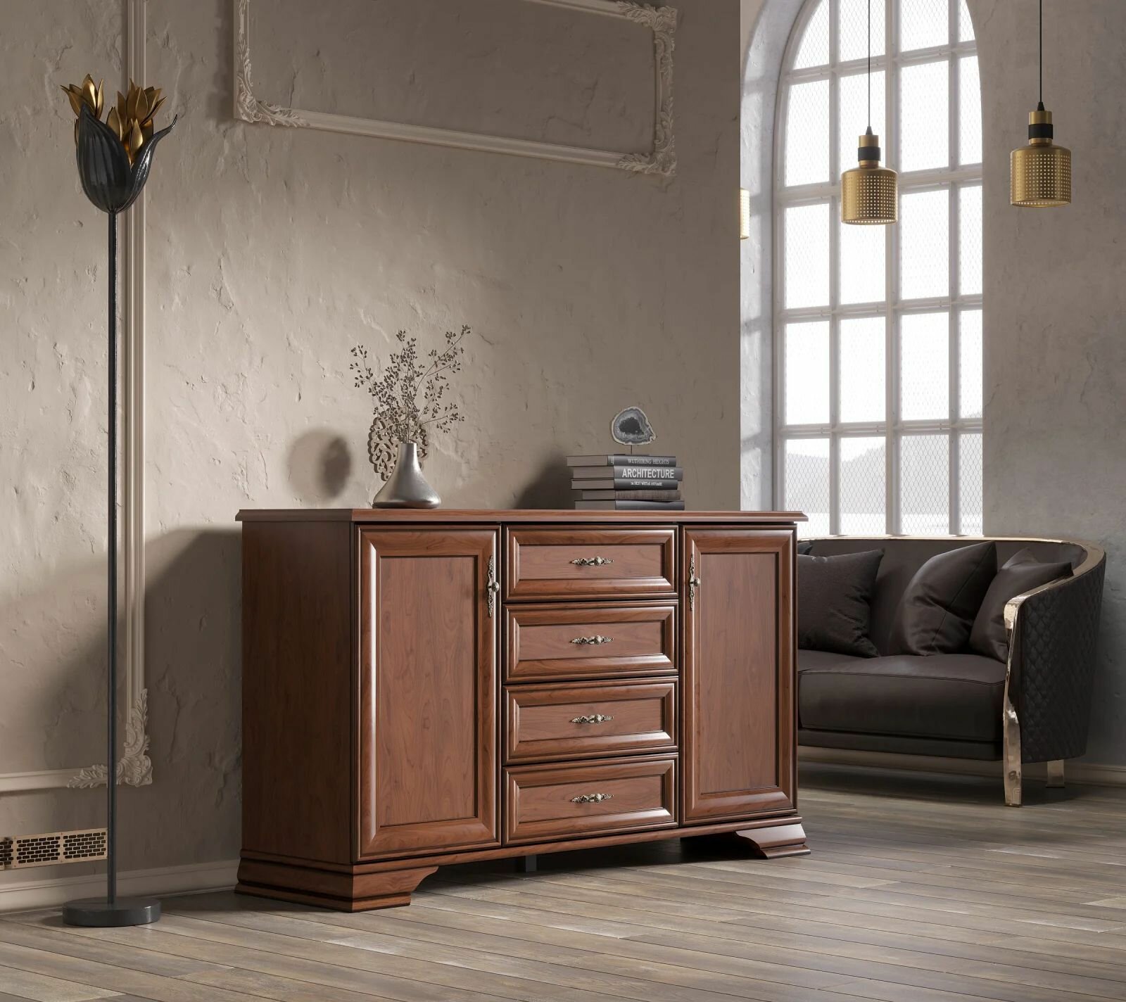 Тумба-комод кентаки KOM2D4S, каштановая, для одежды и вещей, с ящиками 4 шт.