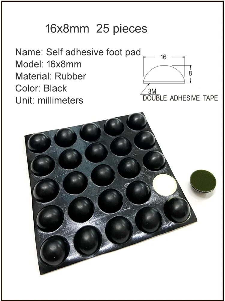 Черный буферный блок для предотвращения столкновений, резиновая самоклеящаяся подставка для ног, мебельный шкаф, электроприборы, противоскользящие ножки 16x8mm 25pieces