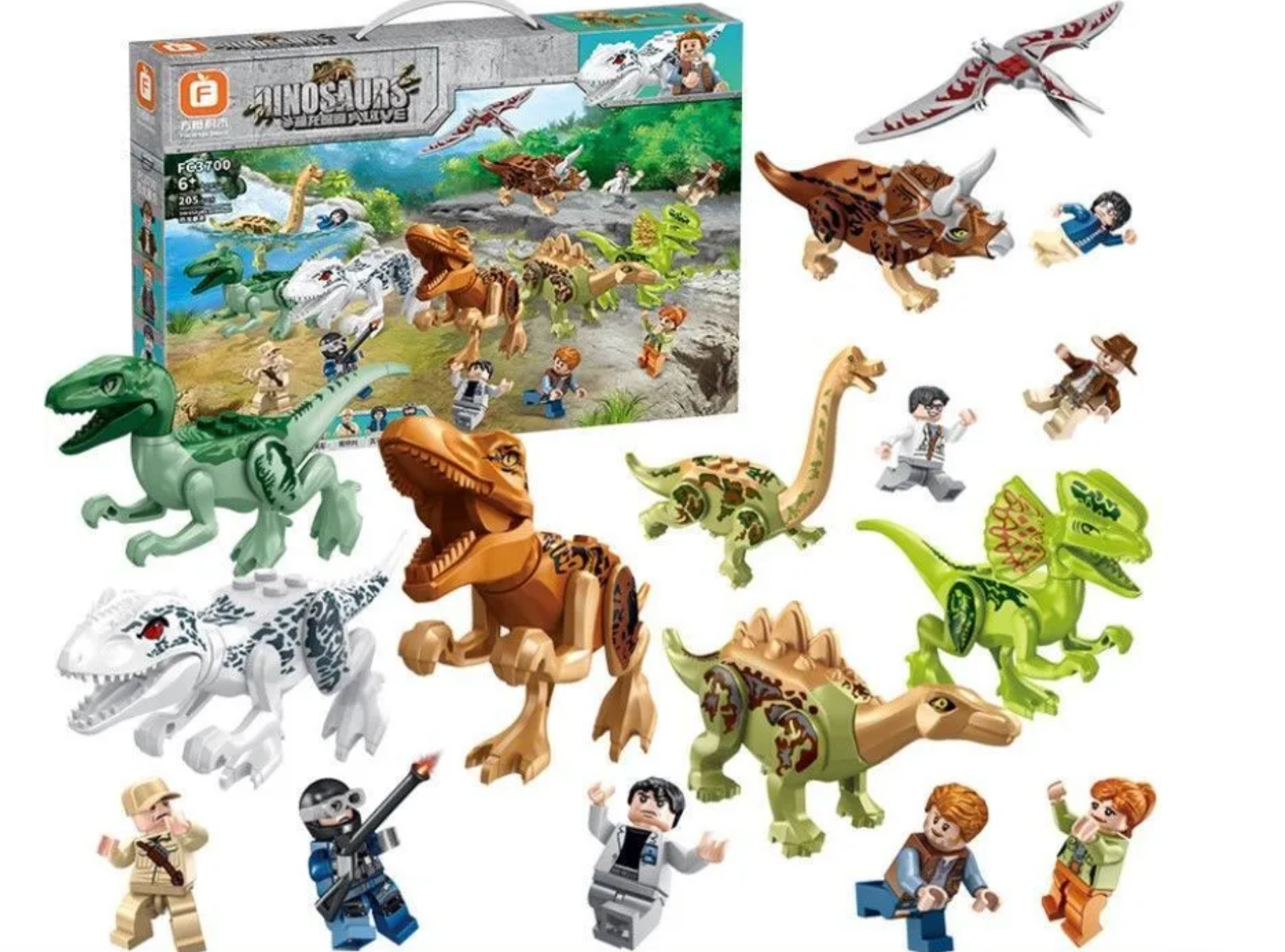 Конструктор Forange Block Dinosaur World "8 динозавров и 8 человечков" FC3700, 205 деталей
