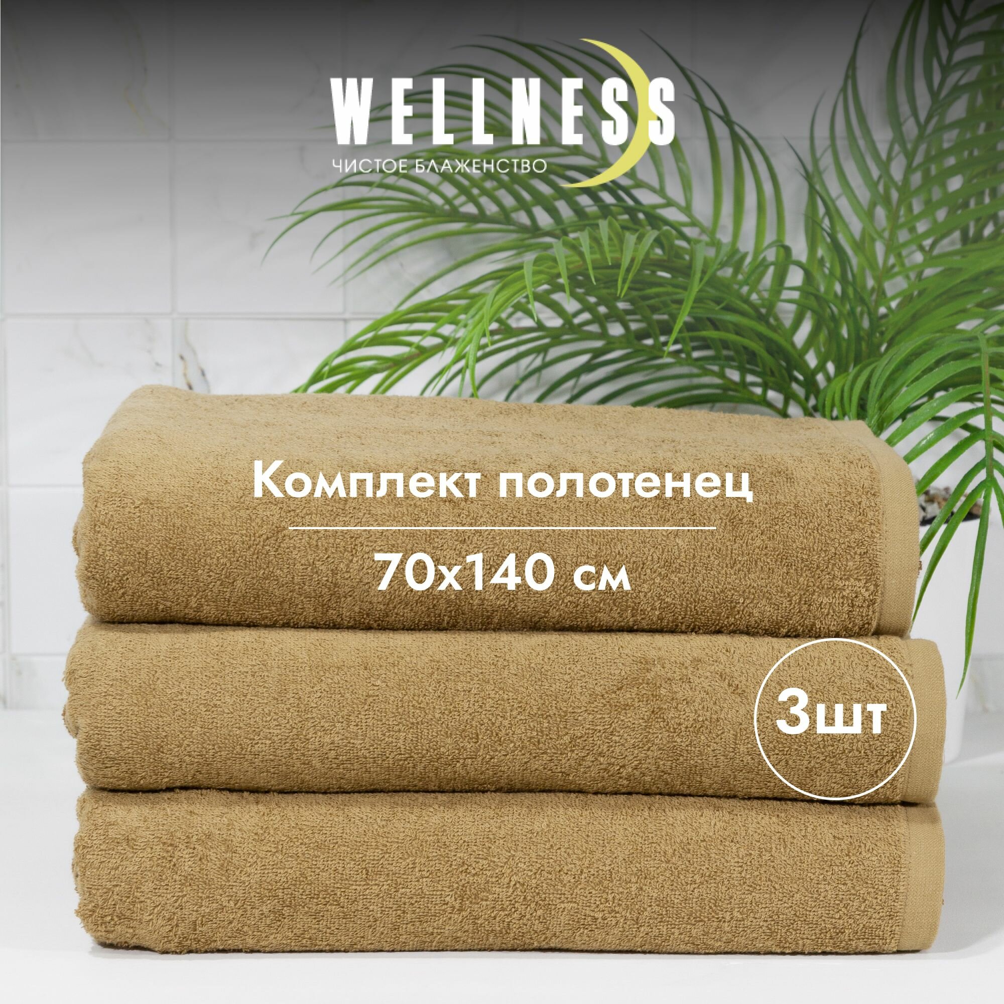 Полотенце махровое тонкое 70х140 3 шт. банное Wellness