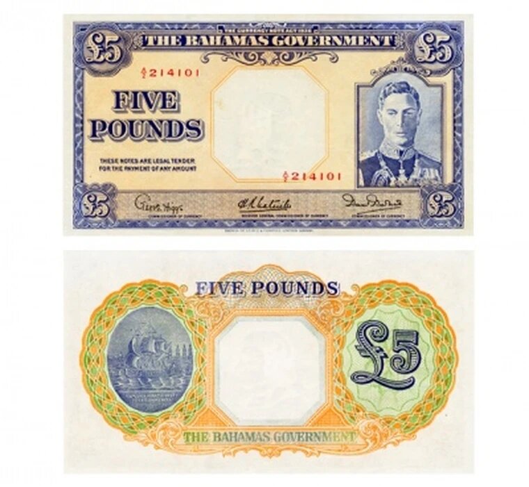 5 фунтов 1936 Багамские Острова, вид 2, сувенирная копия, банкноты и купюры редкие коллекционные