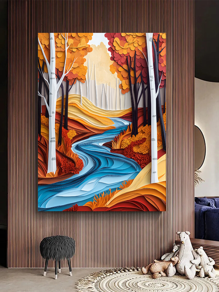 Картина 3Д на стену / природа, горы, солнце, лес, 40х60 см, киригами