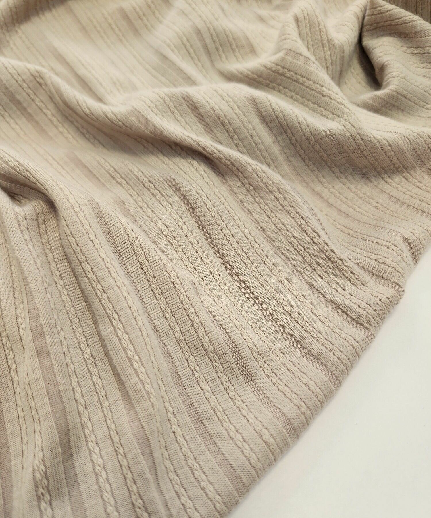 Ткань трикотаж ажурный косичка, 100*170см, цвет бежевый