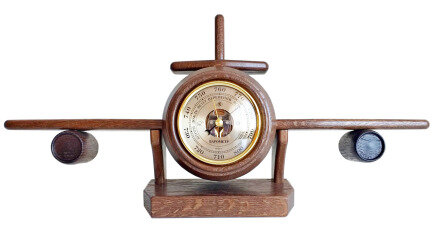 Домашняя настольная механическая метеостанция барометр смич БМ-24 Самолет 50х23 см массив дерева