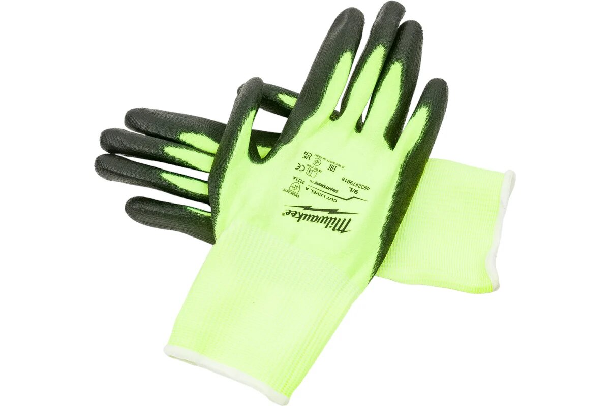Milwaukee сигнальные перчатки с уровнем порезостойкости 1, размер L/9, защита рук