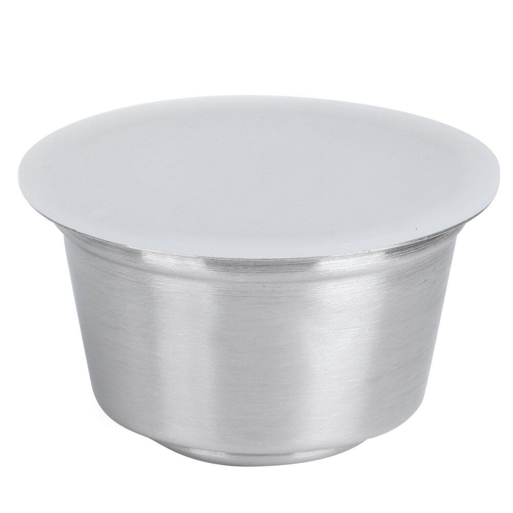 Многоразовая капсульная кофейная чашка из нержавеющей стали, совместимая с кофеваркой Dolce Gusto, белого цвета, прочная и экологичная.