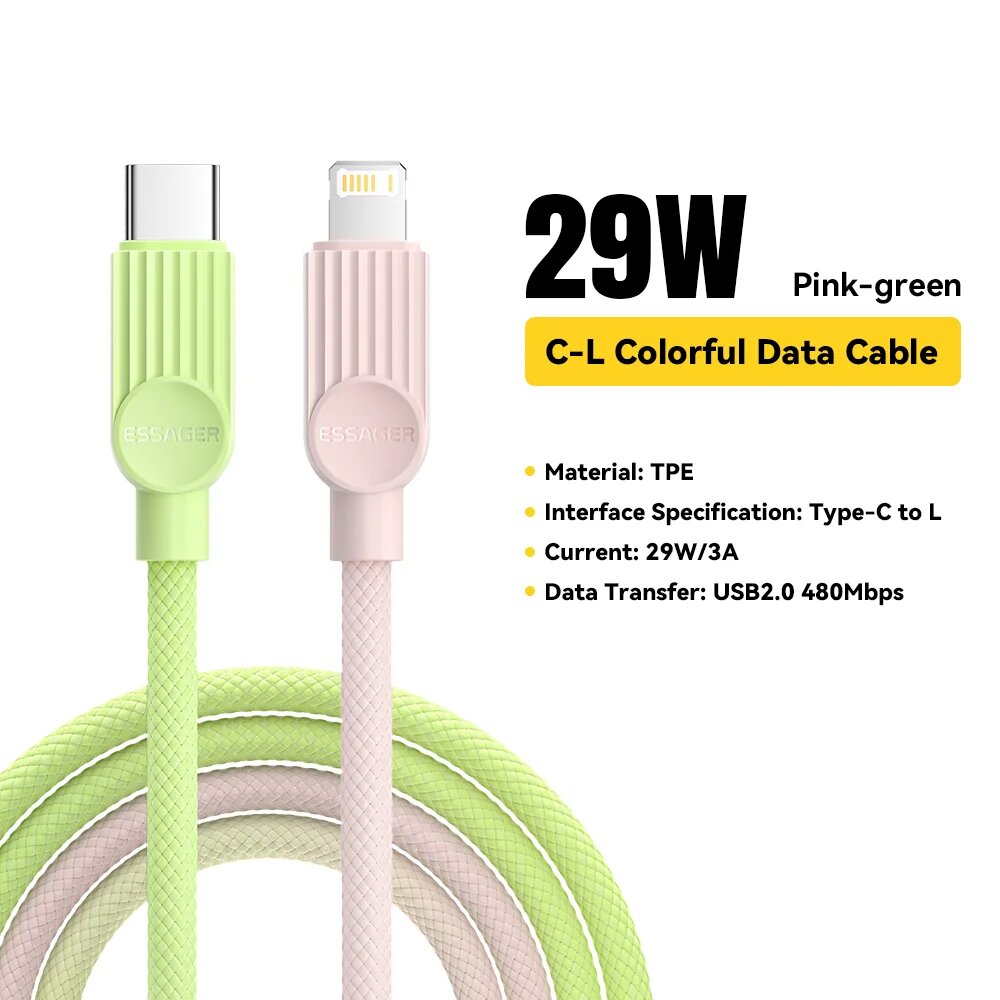 Essager 29W Pink-green C-L кабель 2M