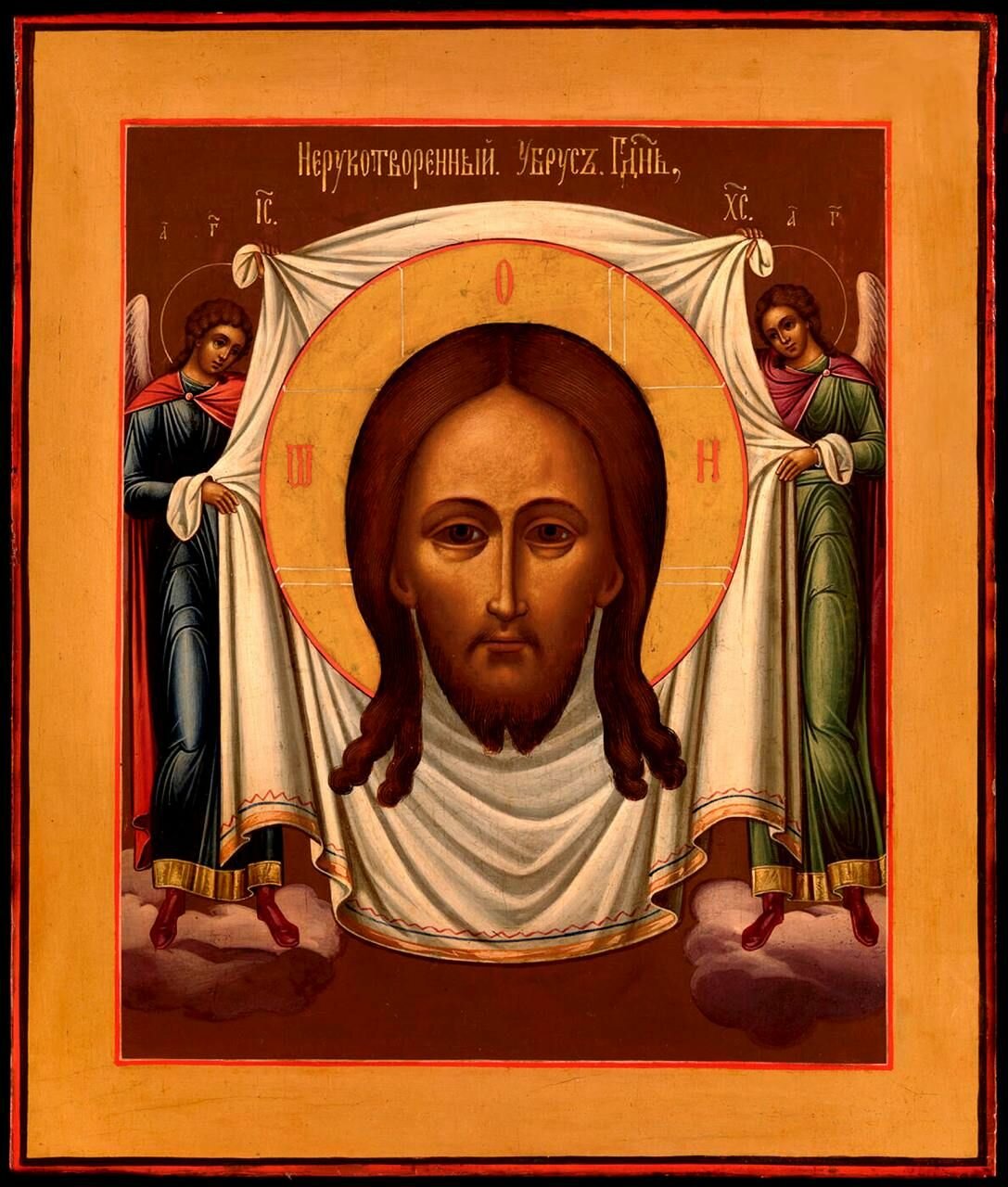 Спас Нерукотворный Образ Иисуса Христа. Деревянная икона на левкасе (19 см)