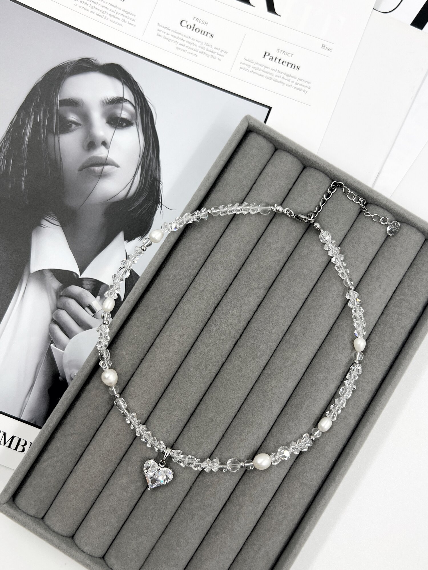 Чётки, горный хрусталь, циркон, жемчуг пресноводный