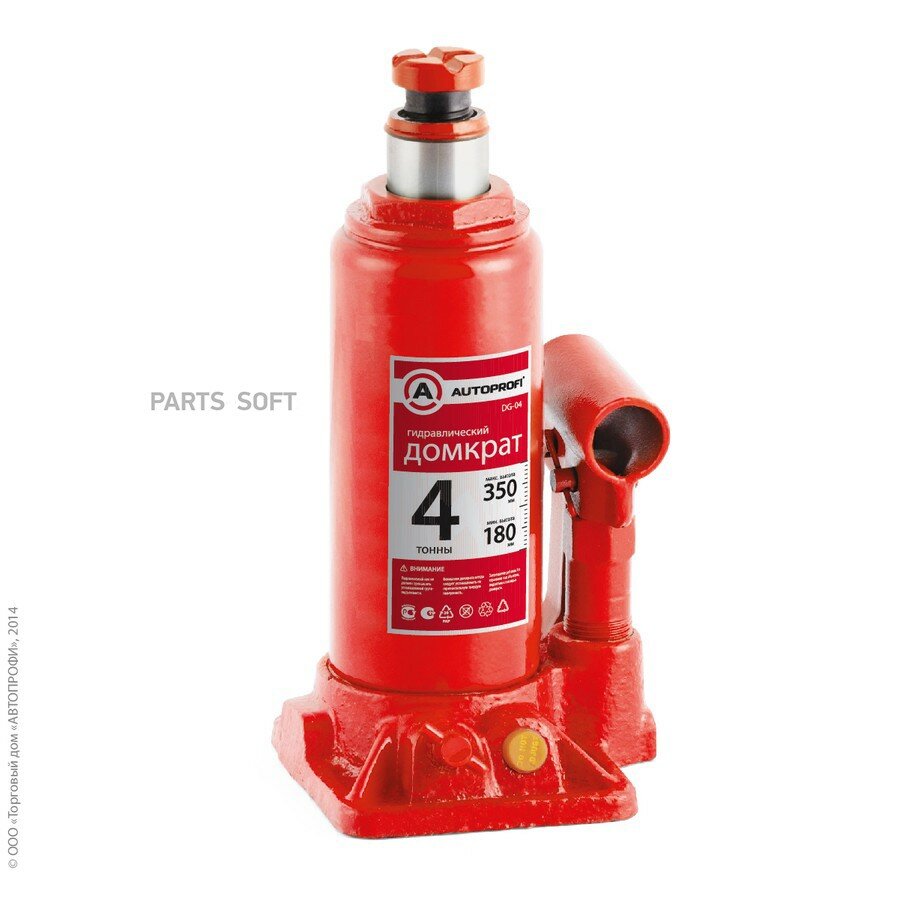DG-04_домкрат! бутылочный гидравл, 4 тонны, защита от перегруза, высота 180-350мм\ от официального дистрибьютора, AUTOPROFI, артикул DG04