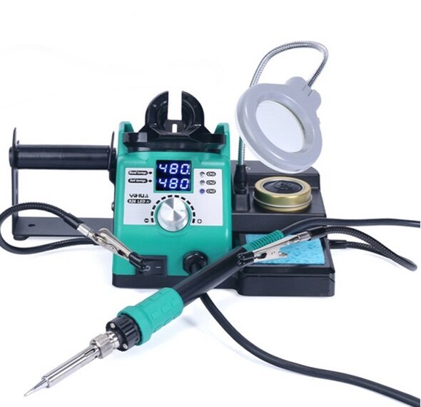 Паяльная станция с паяльником, лупой и двумя гибкими держателями YH926LED-IV YIHUA, Светодиодная подсветка, LED дисплей