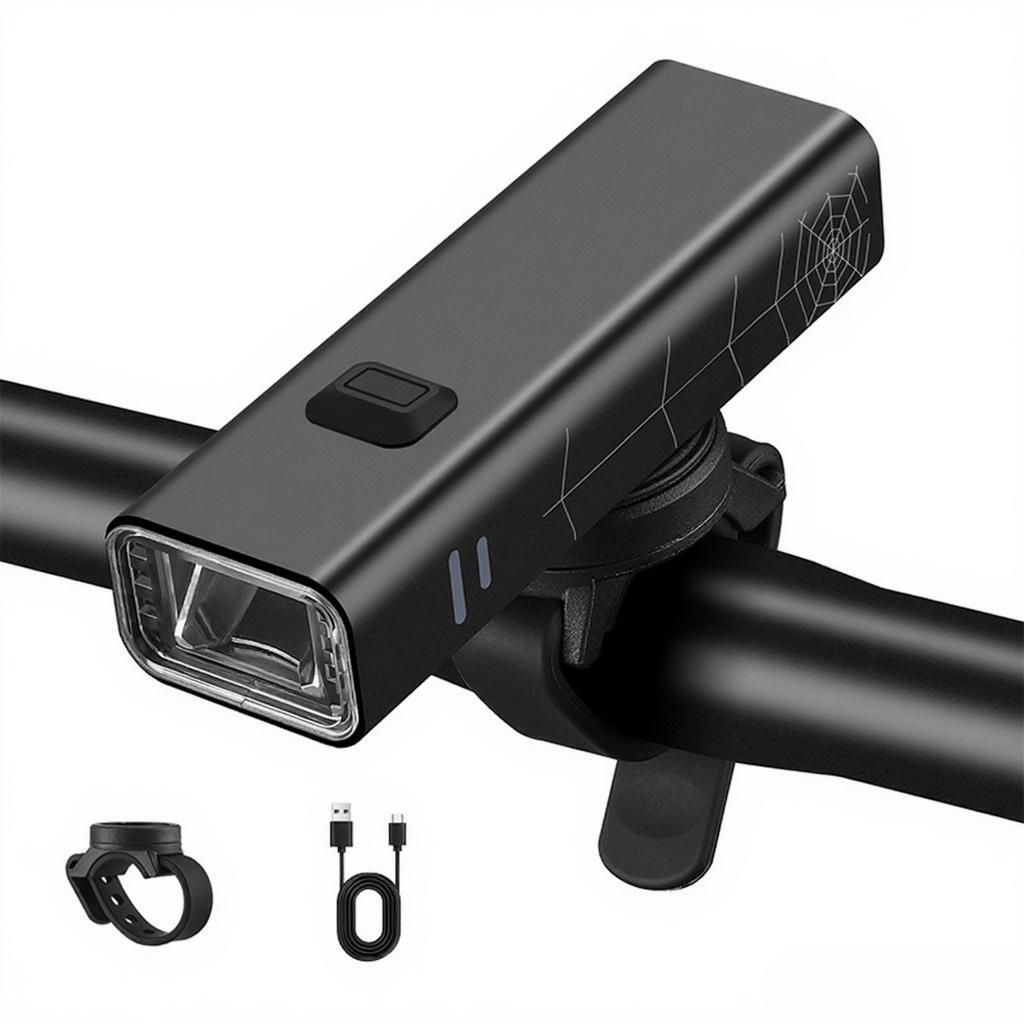 Лампа для велосипеда из алюминиевого сплава черного цвета с USB зарядкой, водонепроницаемая IPX4, режимы работы, 400lm 3W 3.7V 2000mAh, 600lm 5W 3.7V 2000mAh, 800lm 7W 3.7V 2600mAh, размер 104*33*23mm, вес 102g, комплект: 1 лампа, 1 кронштейн, 1 USB