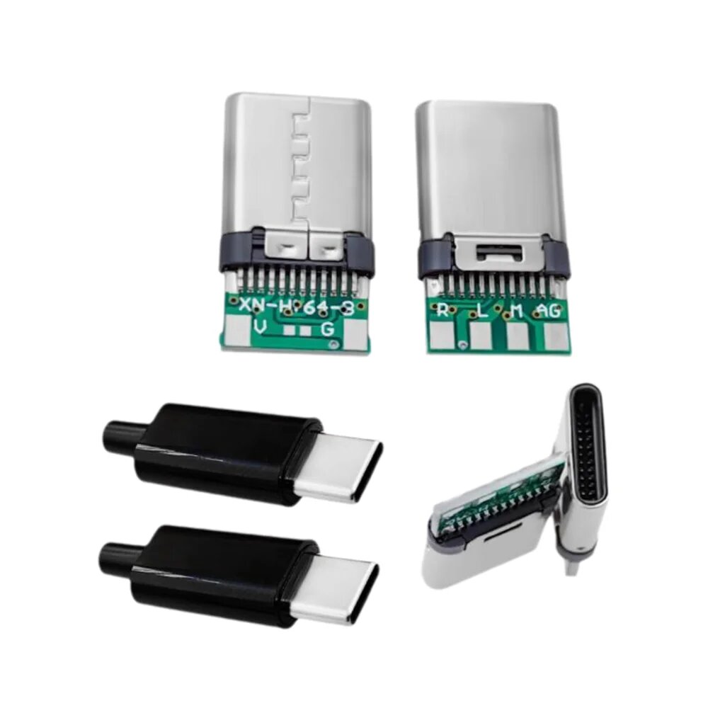TYPE C USB 3.1 24-контактный штекер, адаптер 2PCS, Черный, Black