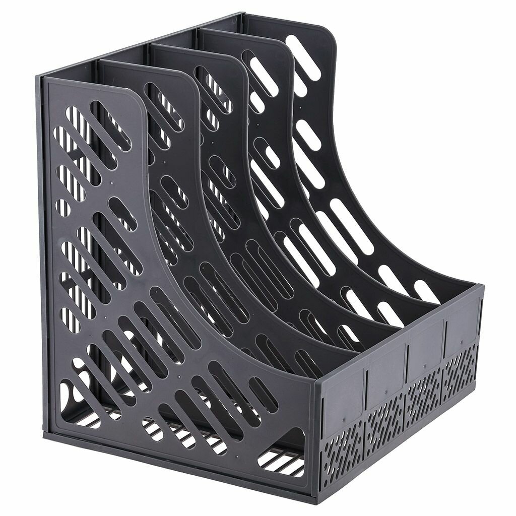 Подставка-лоток-огранайзер для бумаг и папок КНР вертикальная 30,5х26х30,5 см, 4 отделения, сетчатый, пластик, цвет - серый, в разобранном виде (a099-2)