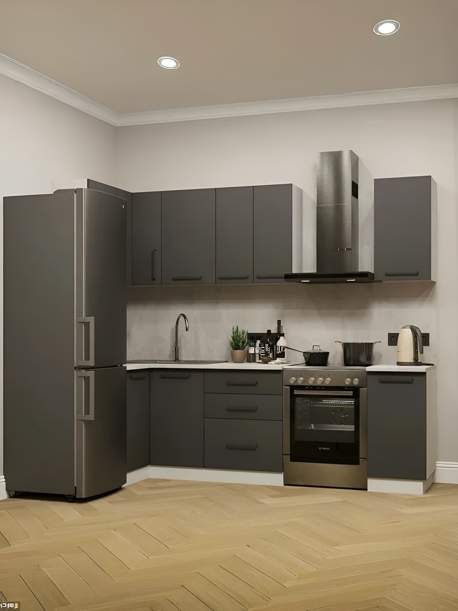 Модульная кухня угловая ЛДСП 1х2м графит без столешницы мебельный РАЙ У1.2